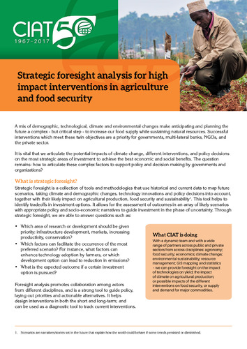 High impact interventions in agriculture and food security
