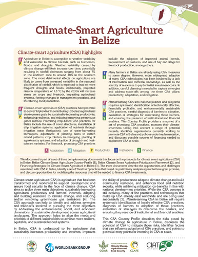 Climate-Smart Agriculture in Belize. CSA Country Profiles