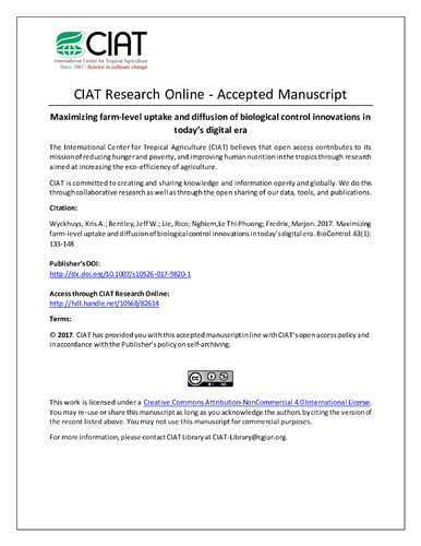 Maximizing farm-level uptake and diffusion of biological control ...