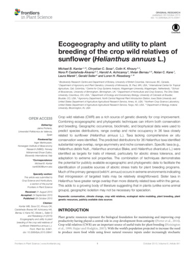 Ecogeography and utility to plant breeding of the crop wild relatives of sunflower (Helianthus ...