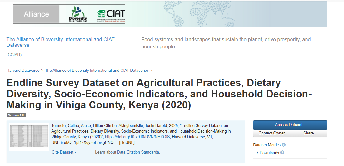 Endline Survey Dataset on Agricultural Practices, Dietary Diversity ...