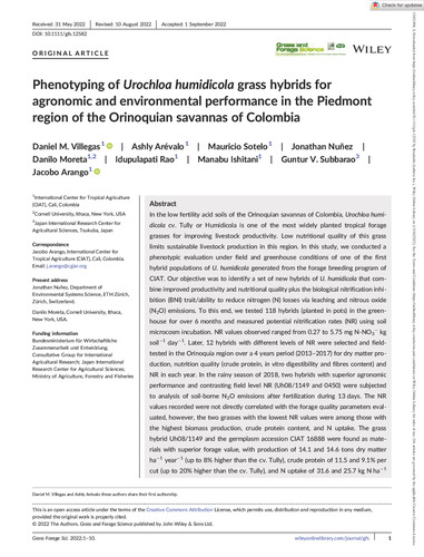 Phenotyping of Urochloa humidicola grass hybrids for agronomic and ...