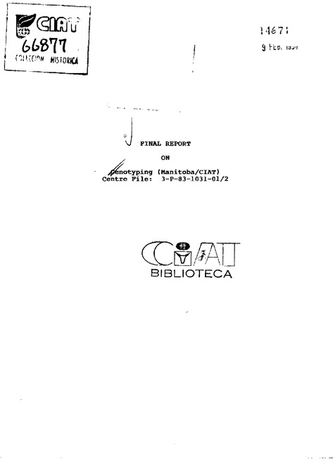 Final report on genotyping (manitoba/CIAT) centre file: 3-P-83-1031-01/ ...