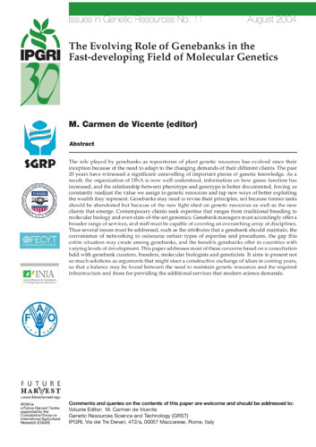 The evolving role of genebanks in the fast-developing field of ...