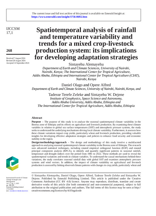 Spatiotemporal analysis of rainfall and temperature variability and ...