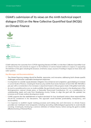 CGIAR submission of its views on the ninth technical expert dialogue ...