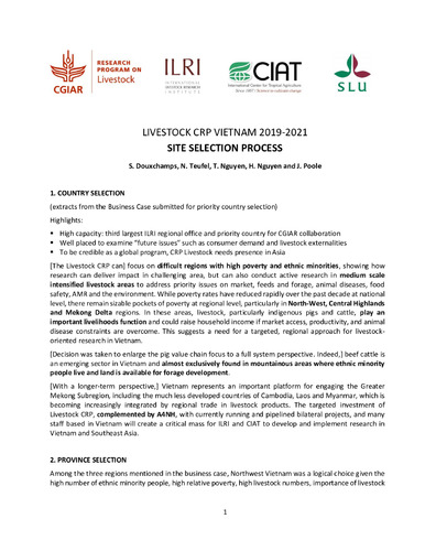 Livestock CRP Vietnam 2019-2021 Site selection process