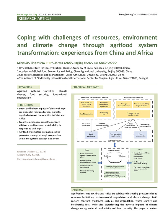 Coping with challenges of resources, environment and climate change ...