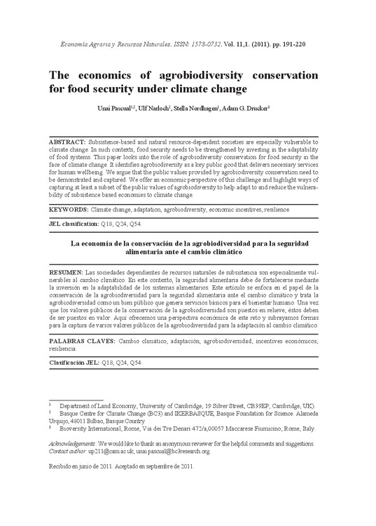 The economics of agrobiodiversity conservation for food security