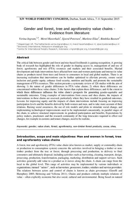 Gender and forest, tree and agroforestry value chains