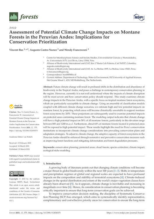 Assessment of potential climate change impacts on montane forests in ...