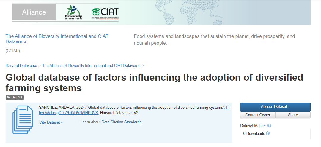 Global database of factors influencing the adoption of diversified ...