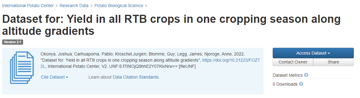 Dataset for: Yield in all RTB crops in one cropping season along ...