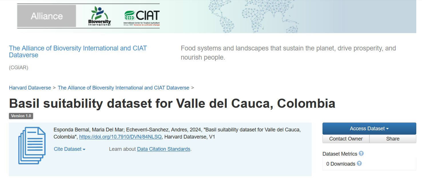 Basil suitability dataset for Valle del Cauca, Colombia | Alliance ...