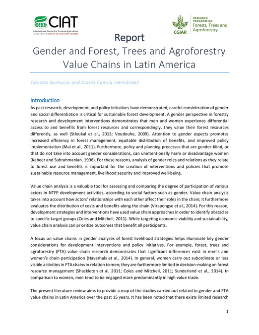 Gender and forest, trees and agroforestry value chains