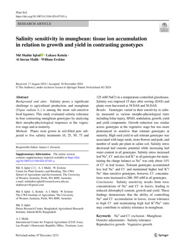Salinity sensitivity in mungbean: Tissue ion accumulation in relation ...