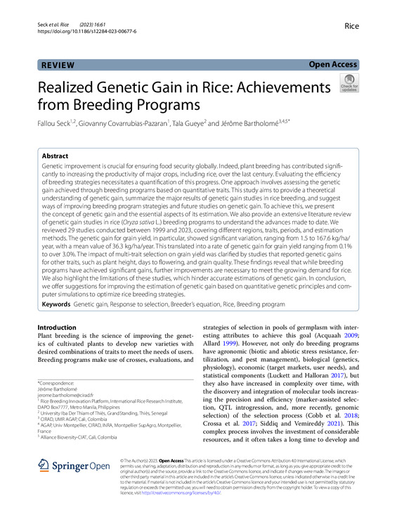 Realized genetic gain in rice: achievements from breeding programs ...